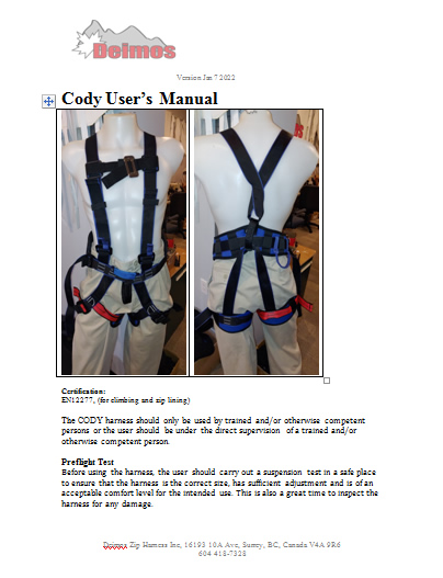 Deimos Zip Harness - User's Manuals