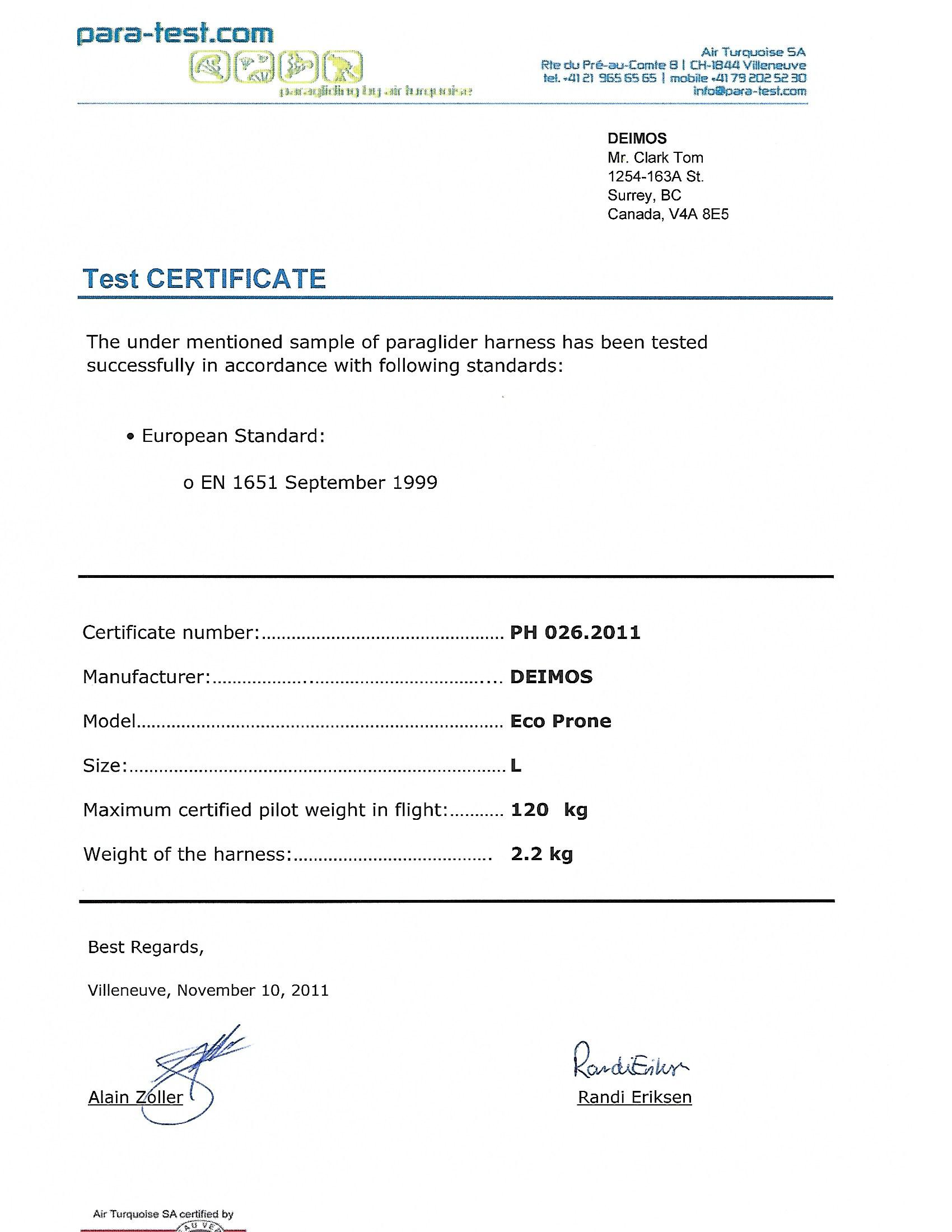 Safety Harness Test Certificate at Paul Bennette blog